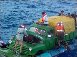 CUBANS AT SEA on Motor Raft or ‘Truck Converted’. + CUBANOS AL MAR on ...