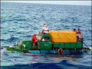 CUBANS AT SEA on Motor Raft or ‘Truck Converted’. + CUBANOS AL MAR on ...